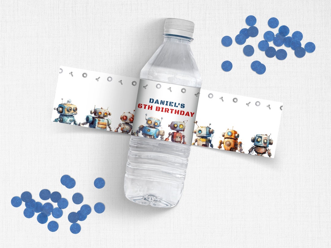 Robot Water Bottle Label, Robot Birthday Decor, Printable Water Labels ...