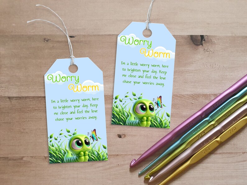 Worry Worm Tag Printable, Gift Tag for Crochet Knit Loom Worry Worm ...