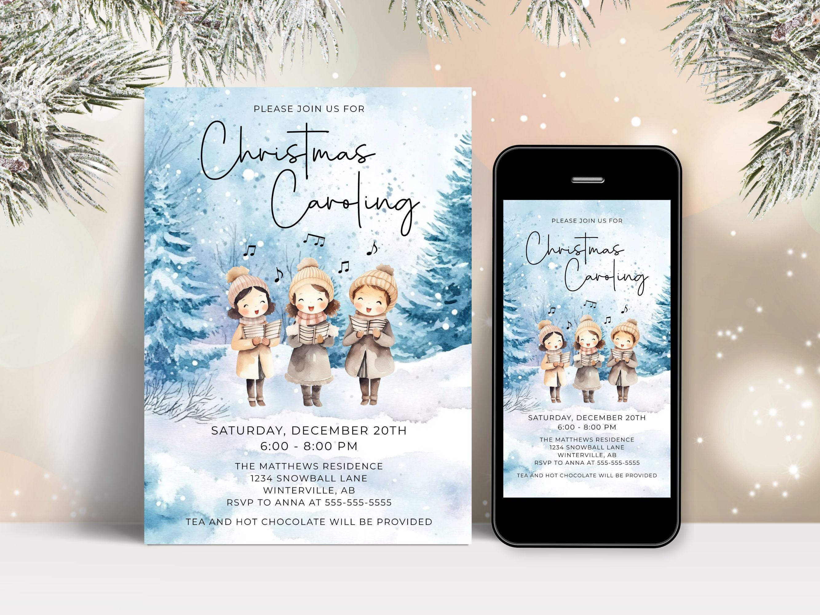 Christmas Caroling Invitation, Editable Christmas Carol Invite ...