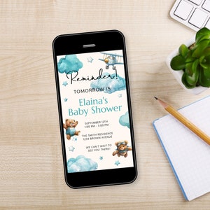 Teddy Bear Baby Shower Reminder Template, Editable Courtesy Text for ...