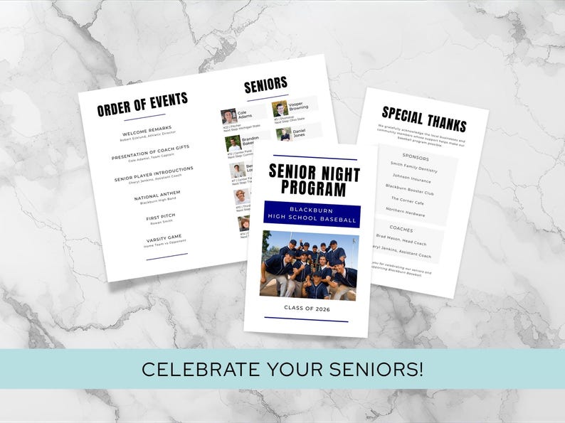 Baseball Senior Night Program Template, Canva Editable Sports Program ...