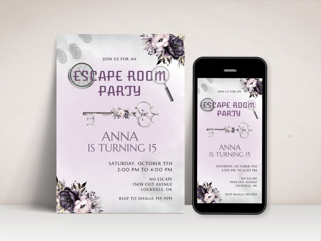 Escape Room Party Invite Girl, Editable Escape Room 15th Birthday ...