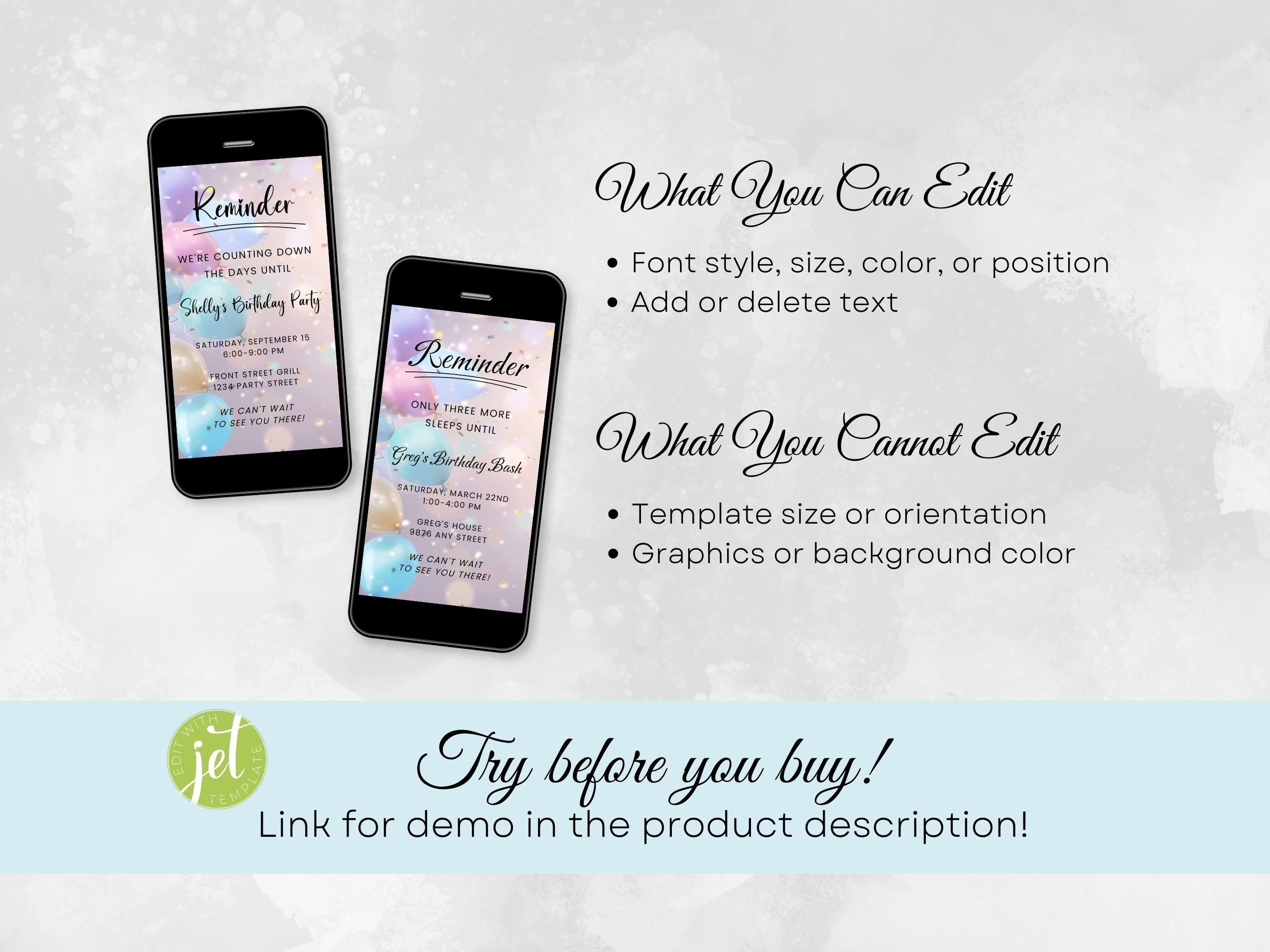 Party Reminder Template, Editable Birthday Courtesy Text for Party ...