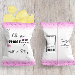 Threenager Party Favor, Chip Bag Wrapper Template, Girls 3rd Birthday ...