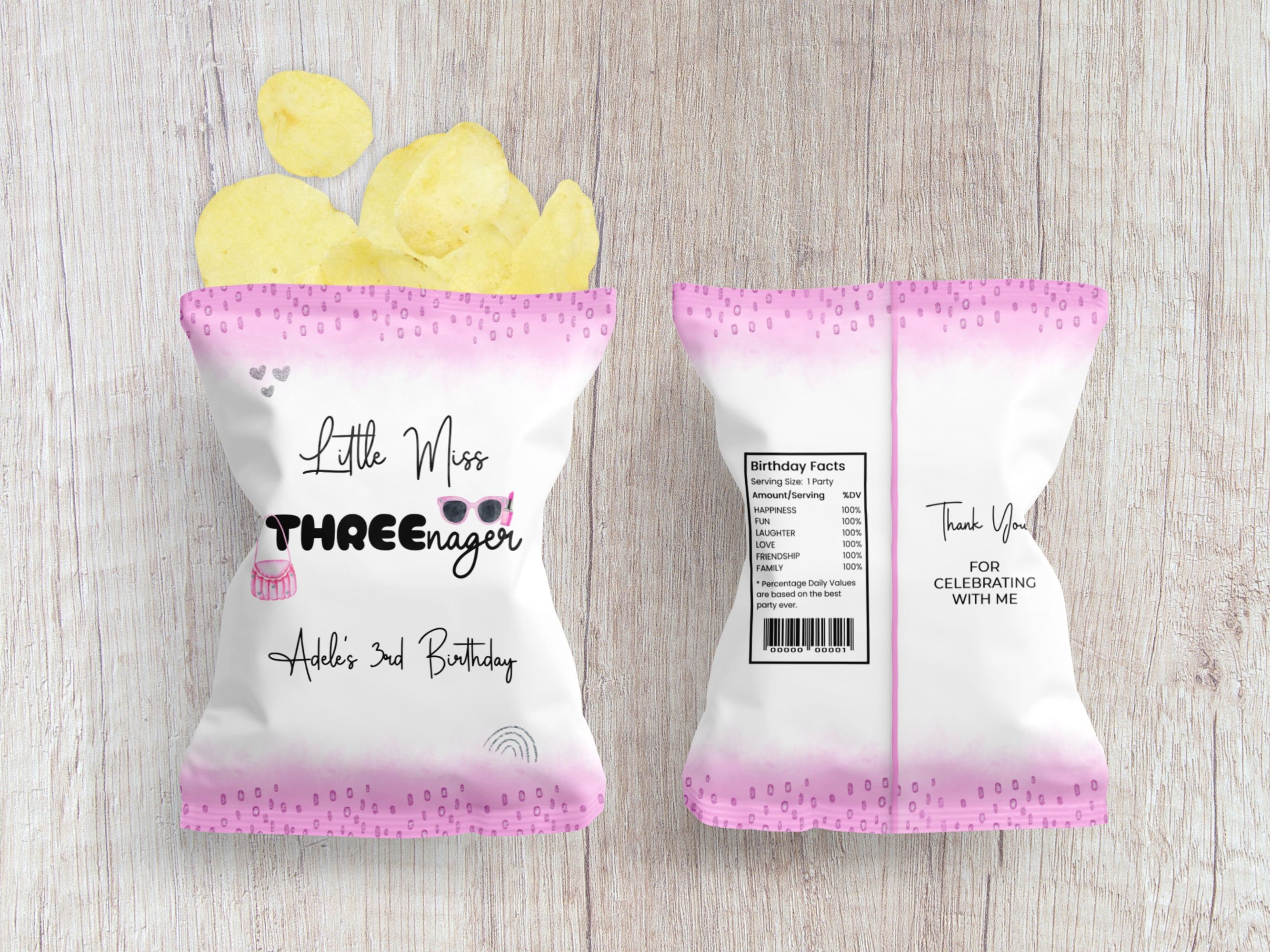 Threenager Party Favor, Chip Bag Wrapper Template, Girls 3rd Birthday ...