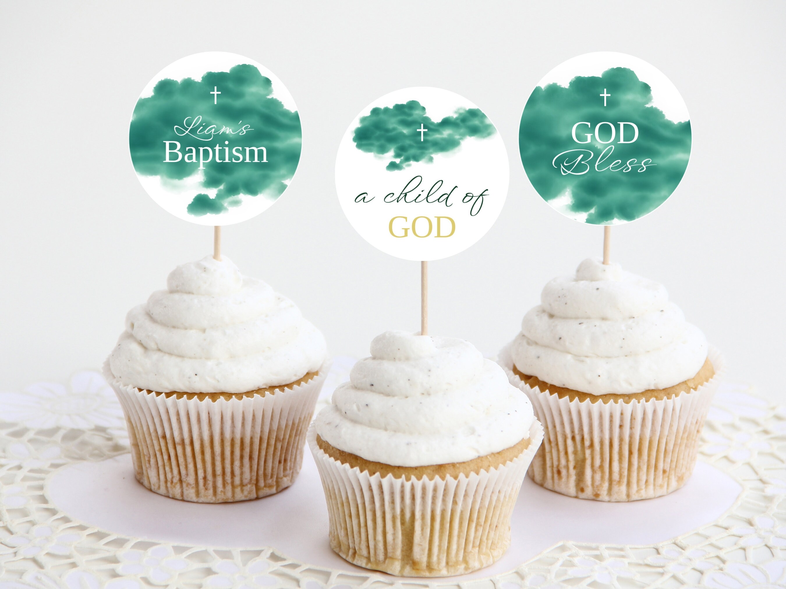 Baptism Cupcake Toppers Printable Editable Christening - Etsy