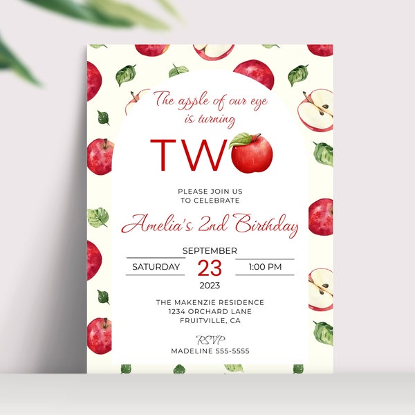 Apple Birthday Invitations - Etsy