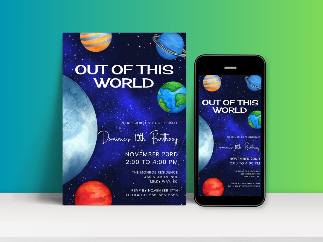 Outer Space Birthday Invitation Template, Editable Solar System Invite ...
