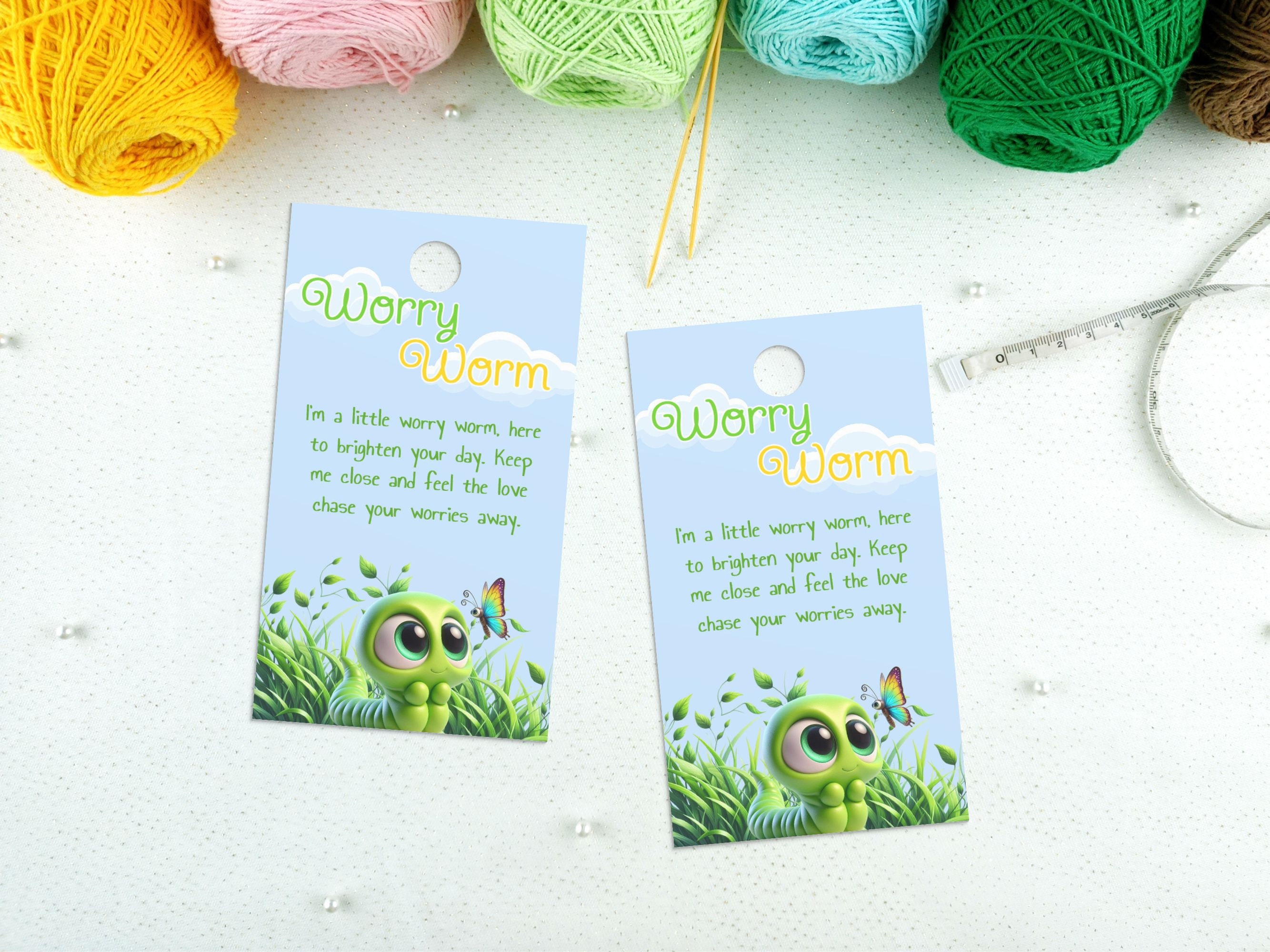 Worry Worm Tag Printable, Gift Tag for Crochet Knit Loom Worry Worm ...