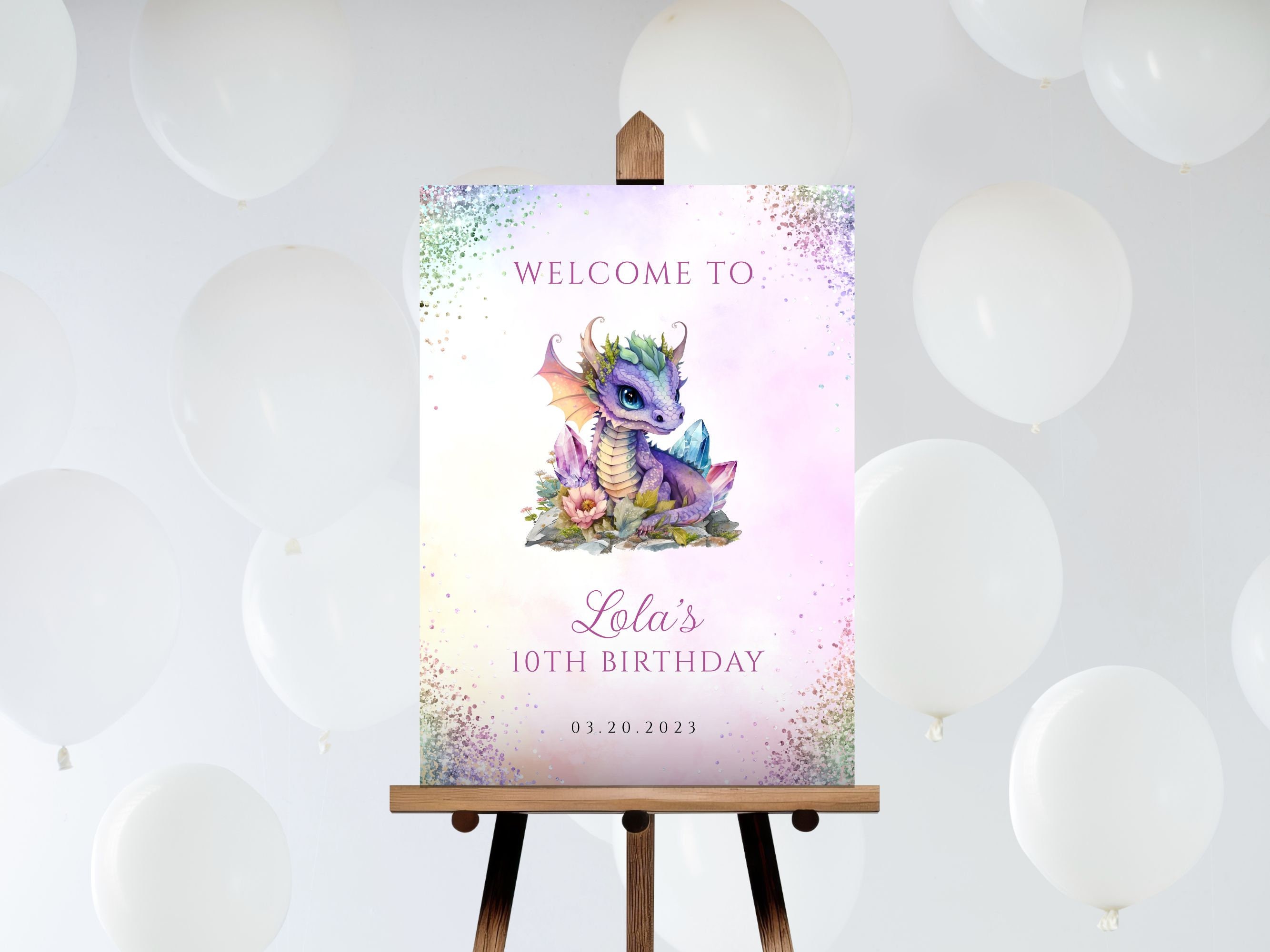 Girl Dragon Welcome Sign Template Dragon Birthday Party - Etsy