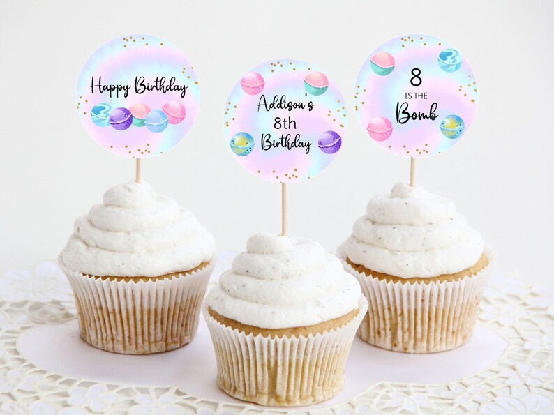 Bath Bomb Cupcake Toppers Template, Editable Party Favors, Printable ...
