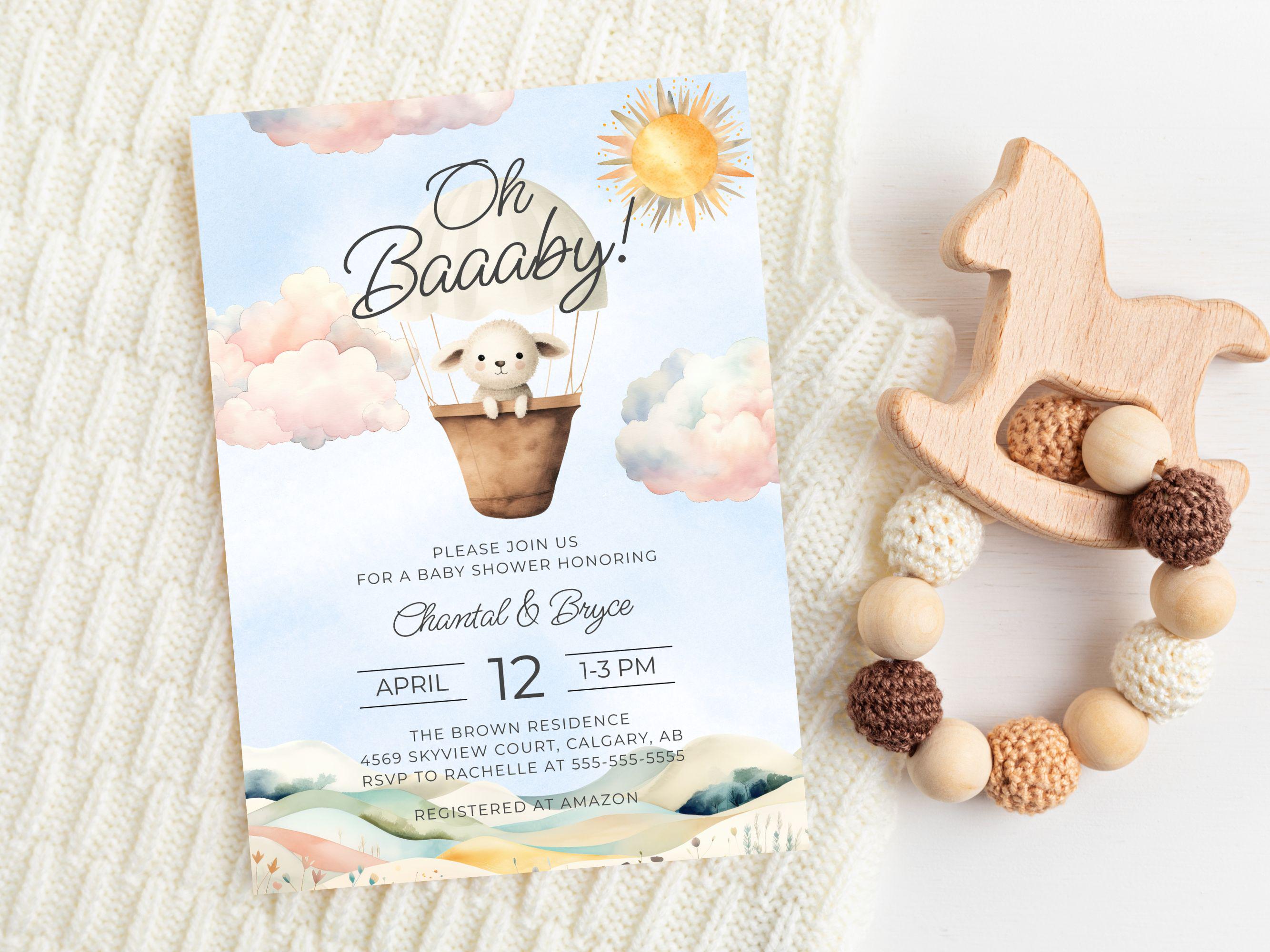 Lamb Baby Shower Invitation Template, Editable Little Lamb Digital ...