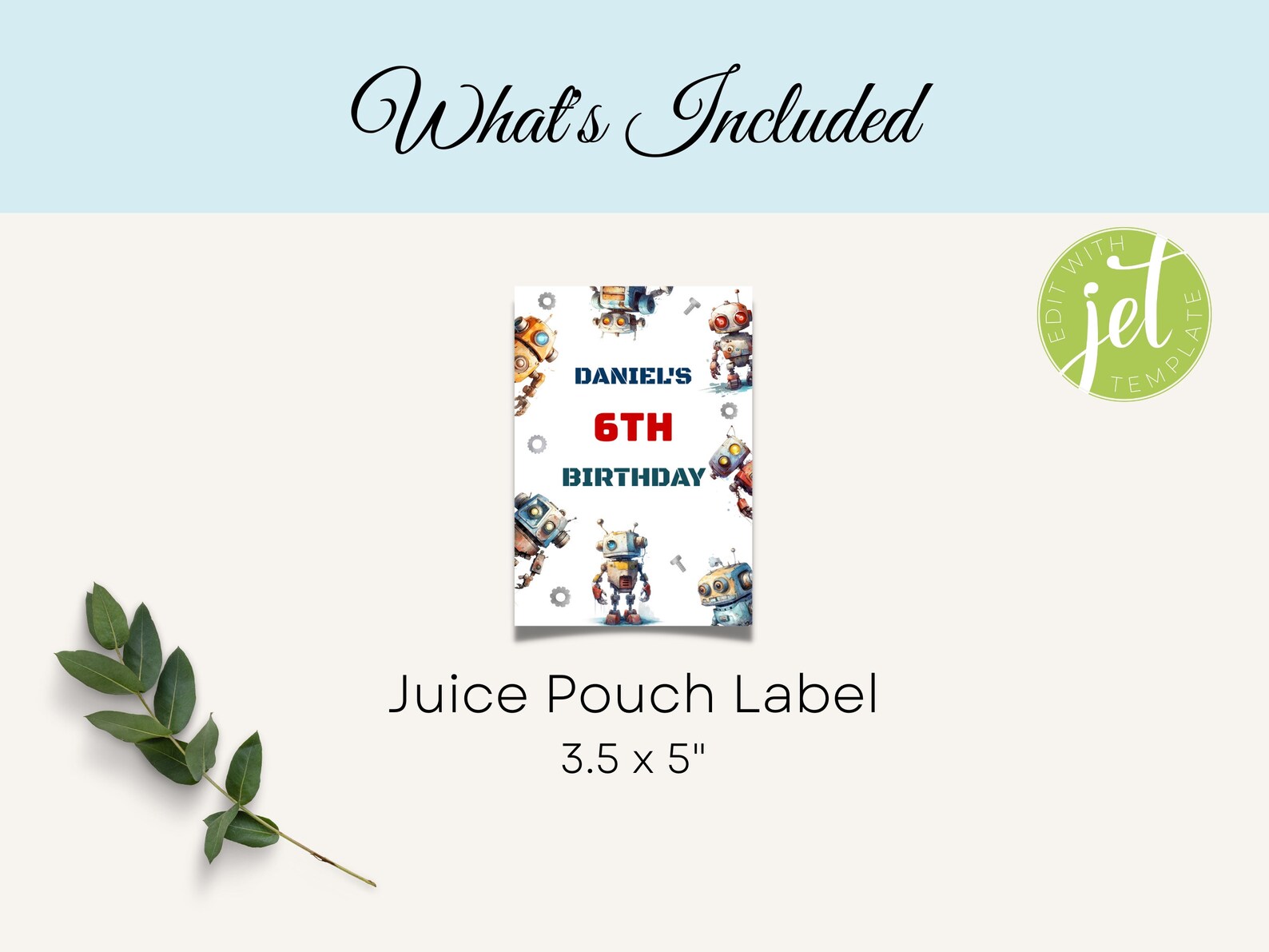 Robot Party Favors, Juice Pouch Label Template, INSTANT DOWNLOAD ...