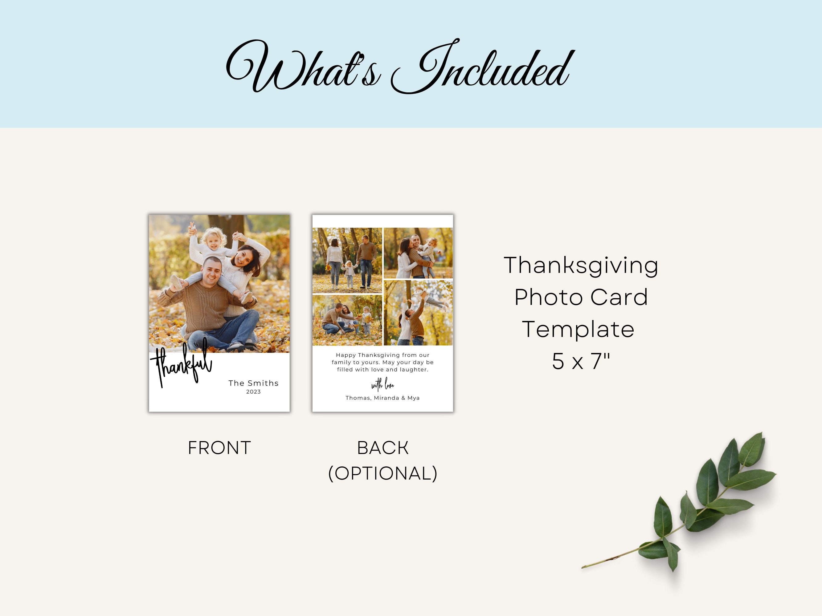 Editable Thankful Photo Card Template, Minimal Holiday Family Photo ...