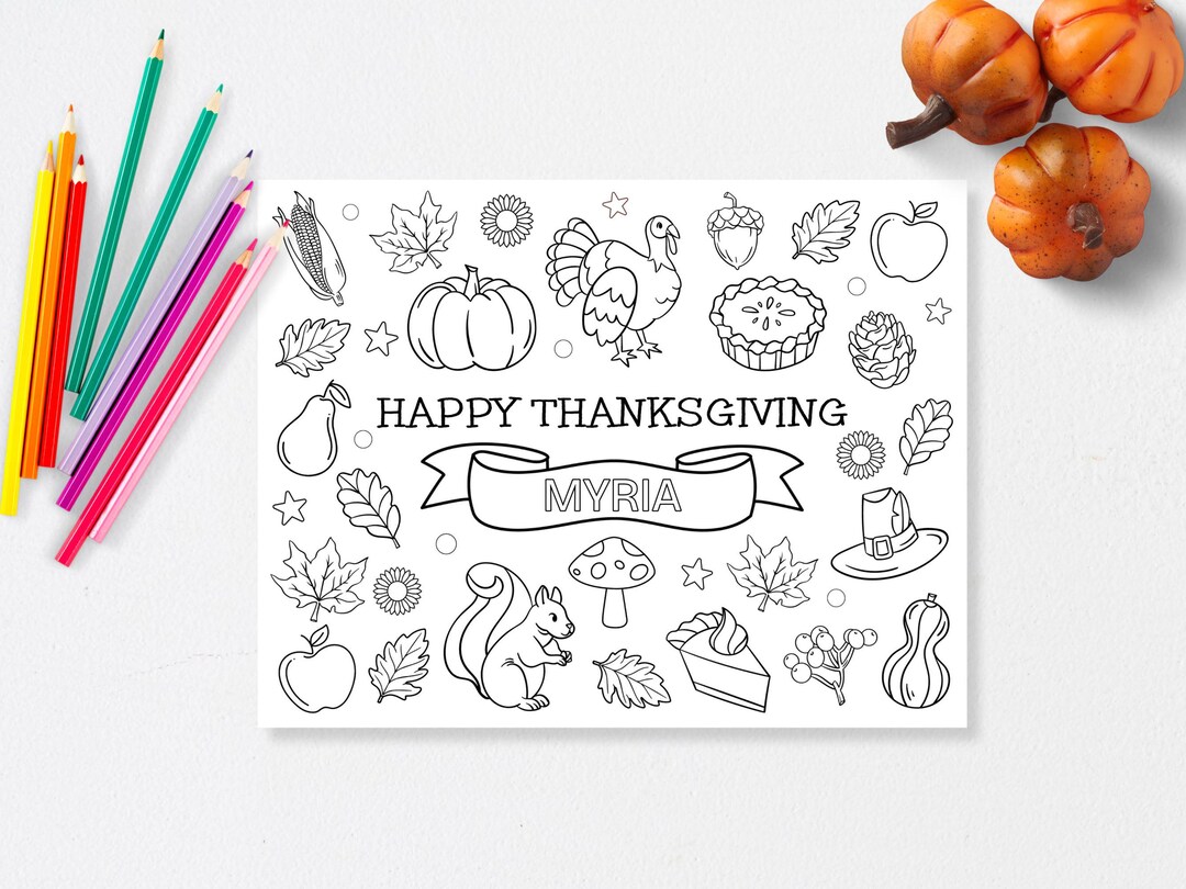 Thanksgiving Coloring Placemat, Editable Thanksgiving Kids Activity ...