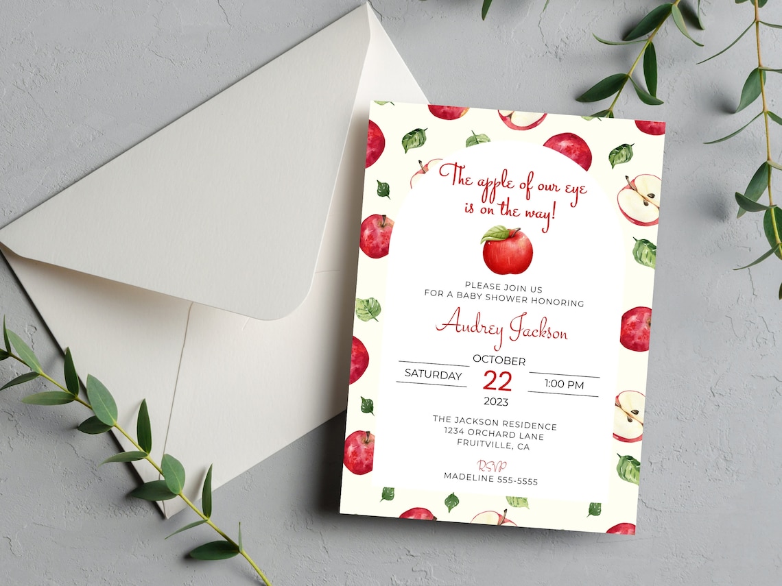 Apple of Our Eye Baby Shower Invitation, Apple Baby Shower Theme ...