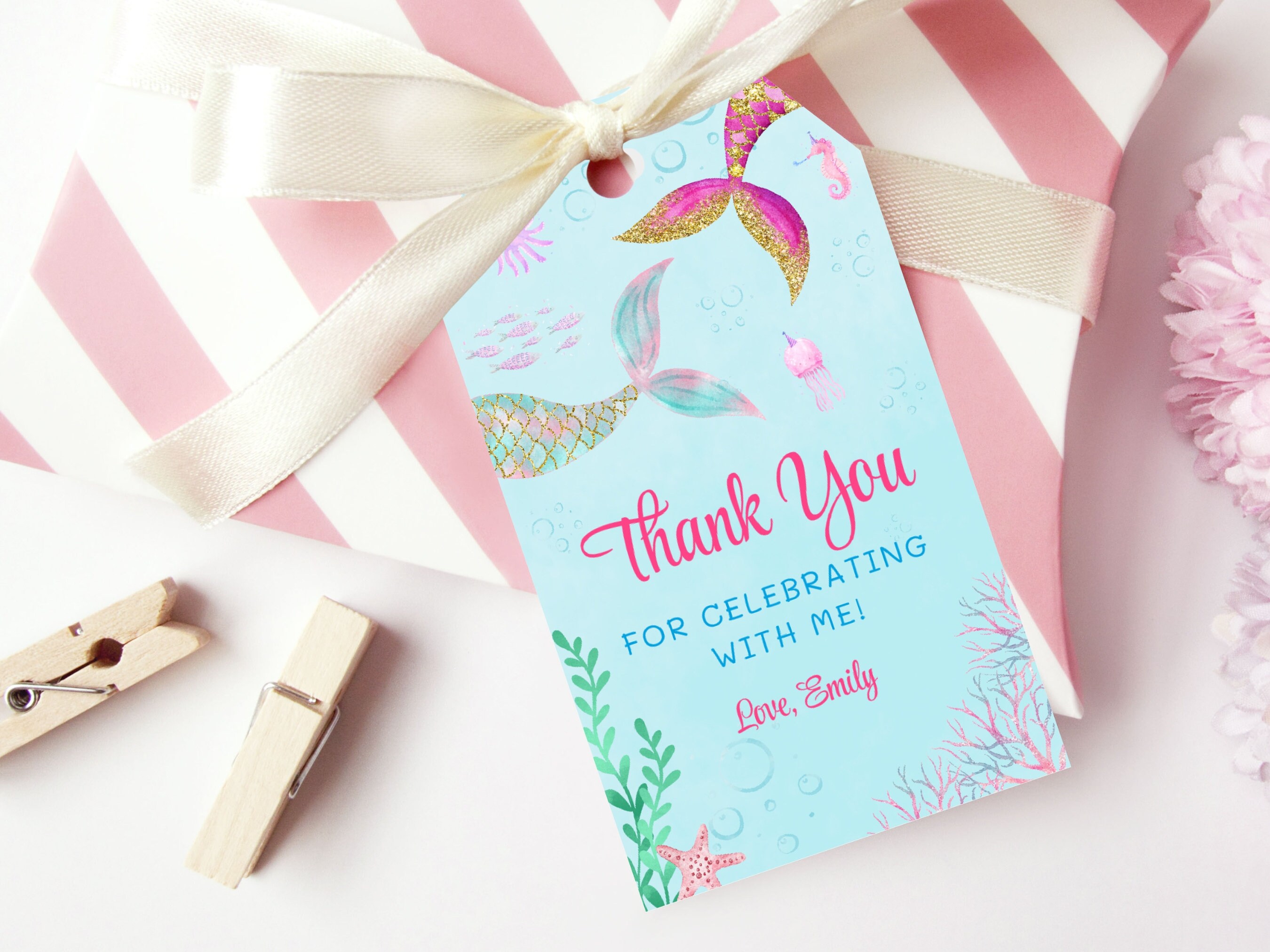 Editable Mermaid Favor Tags, INSTANT DOWNLOAD, Printable Under the Sea ...