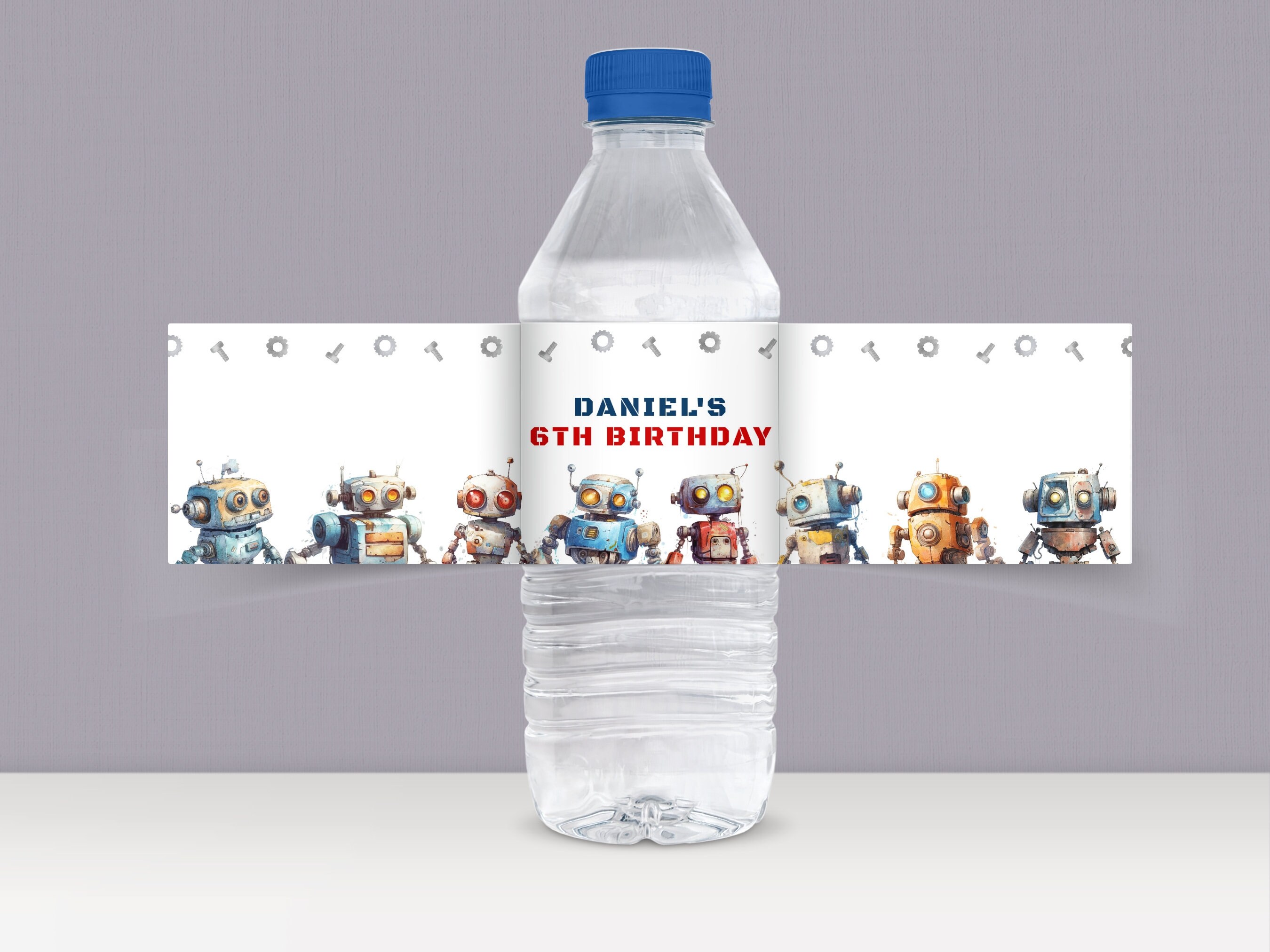 Robot Water Bottle Label Robot Birthday Decor Printable - Etsy