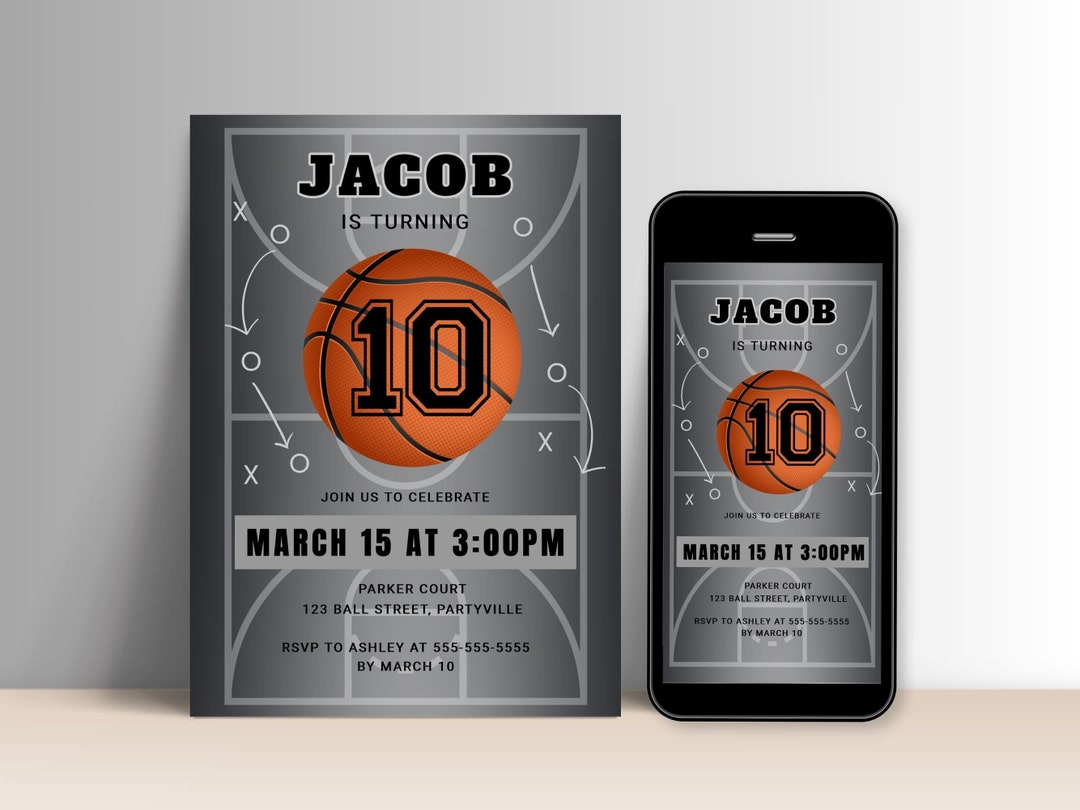Basketball 10th Birthday Invitation Template, Editable Sports Party ...