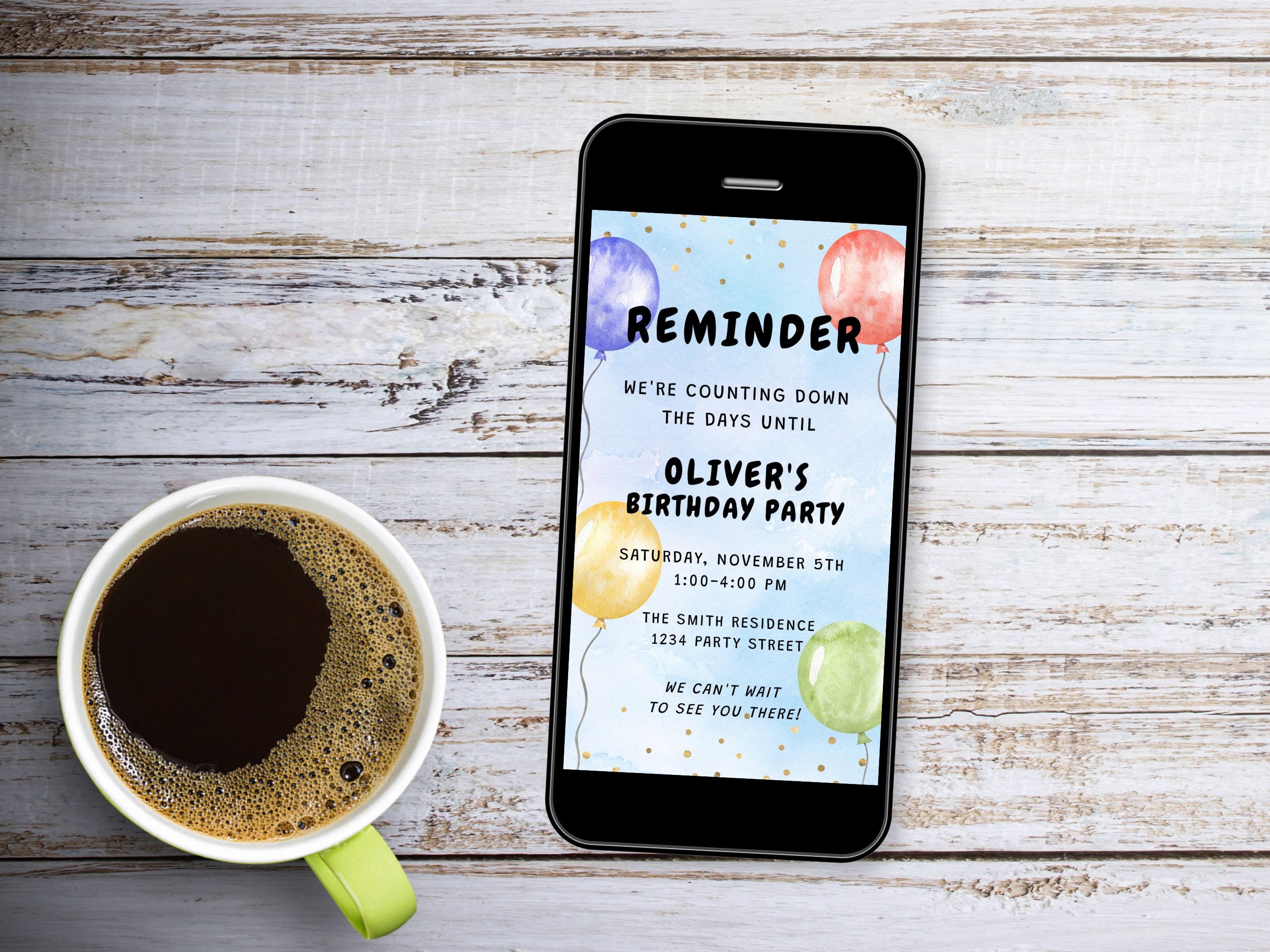 Party Reminder Template, Editable Birthday Courtesy Text for Party ...