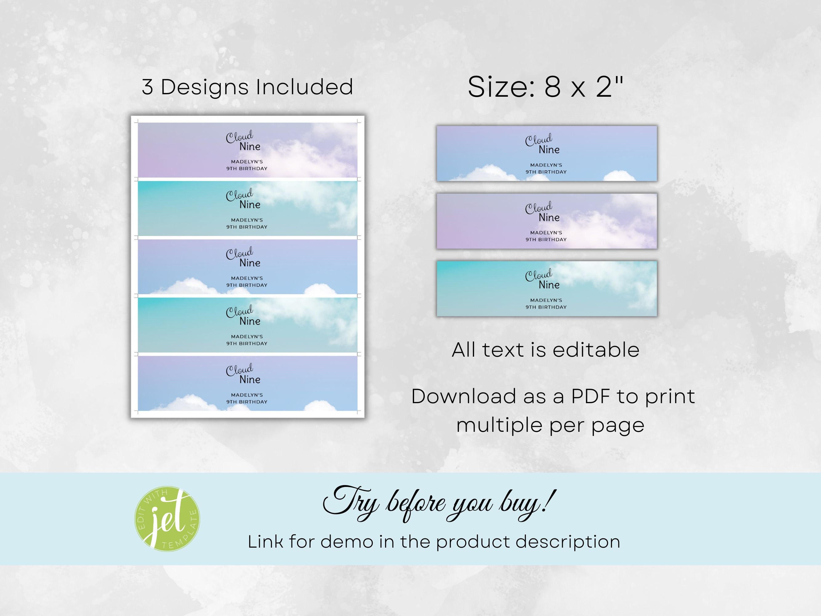 Cloud Nine Snack Bundle, Chip Bag Wrapper, Water Bottle Label, Juice ...