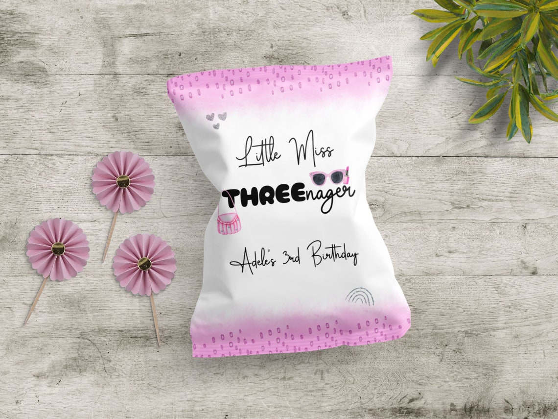 Threenager Party Favor, Chip Bag Wrapper Template, Girls 3rd Birthday ...