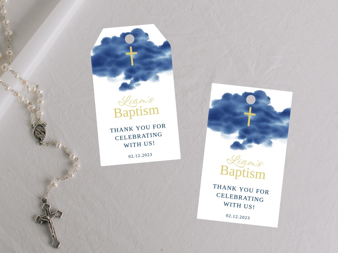 Blue Baptism Favor Tag Template for Boy, Printable Christening Gift Tag ...