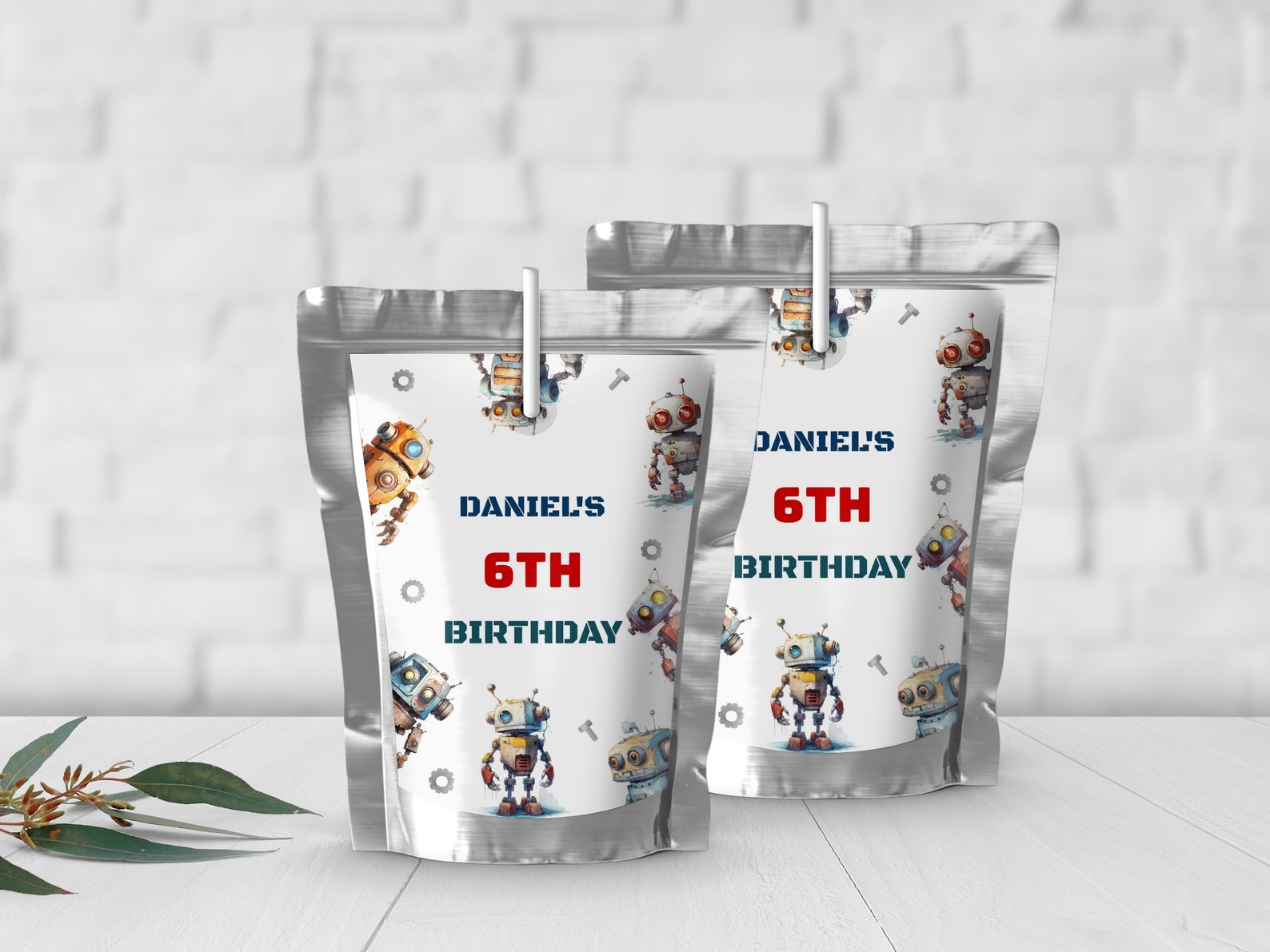 Robot Party Favors, Juice Pouch Label Template, INSTANT DOWNLOAD ...