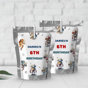 Robot Party Favors, Juice Pouch Label Template, INSTANT DOWNLOAD ...