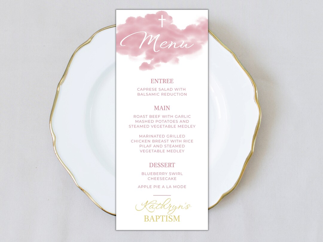 Baptism Menu Template, Christening Menu, Communion Menu, Minimalist ...