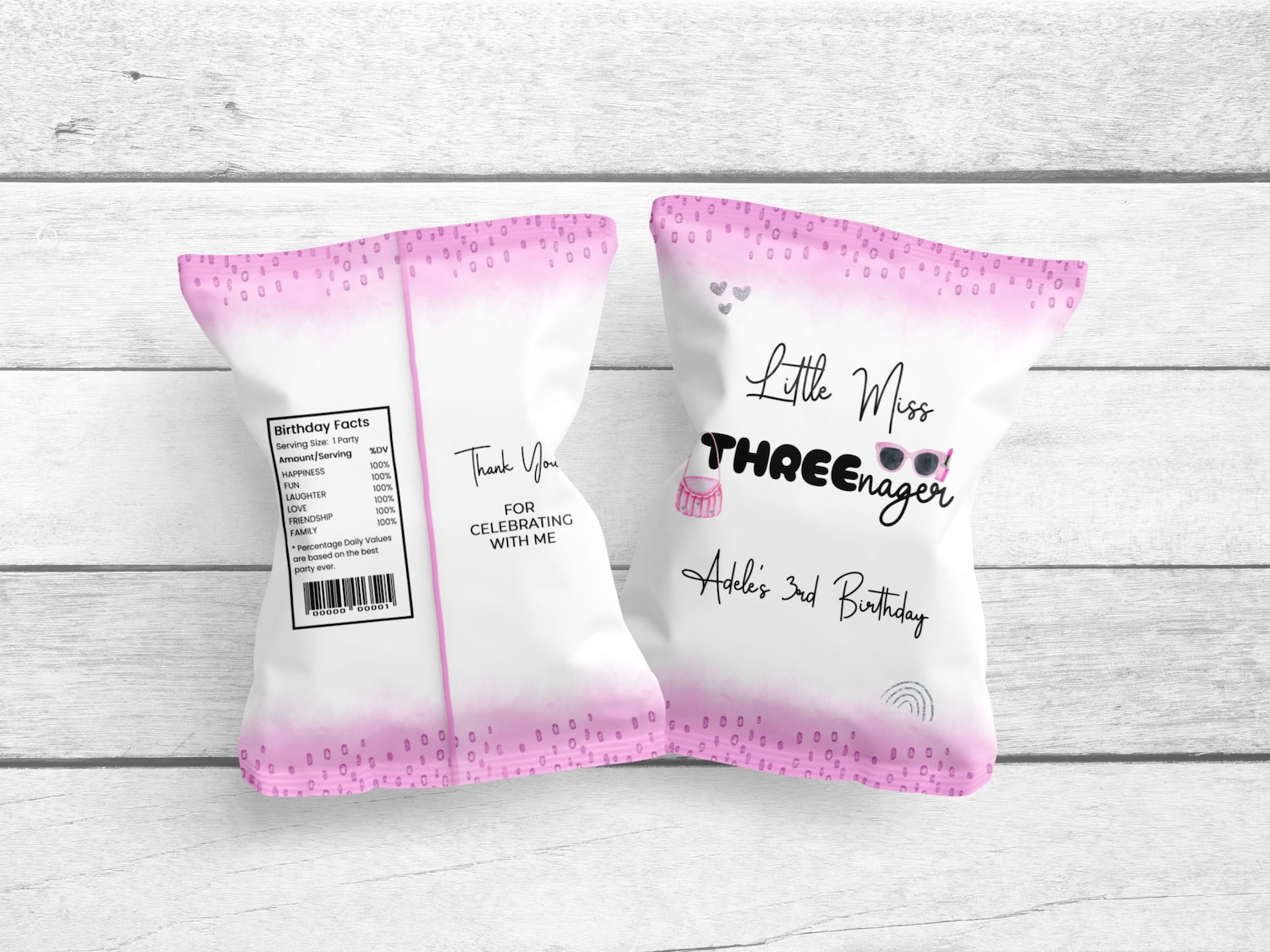 Threenager Party Favor, Chip Bag Wrapper Template, Girls 3rd Birthday ...