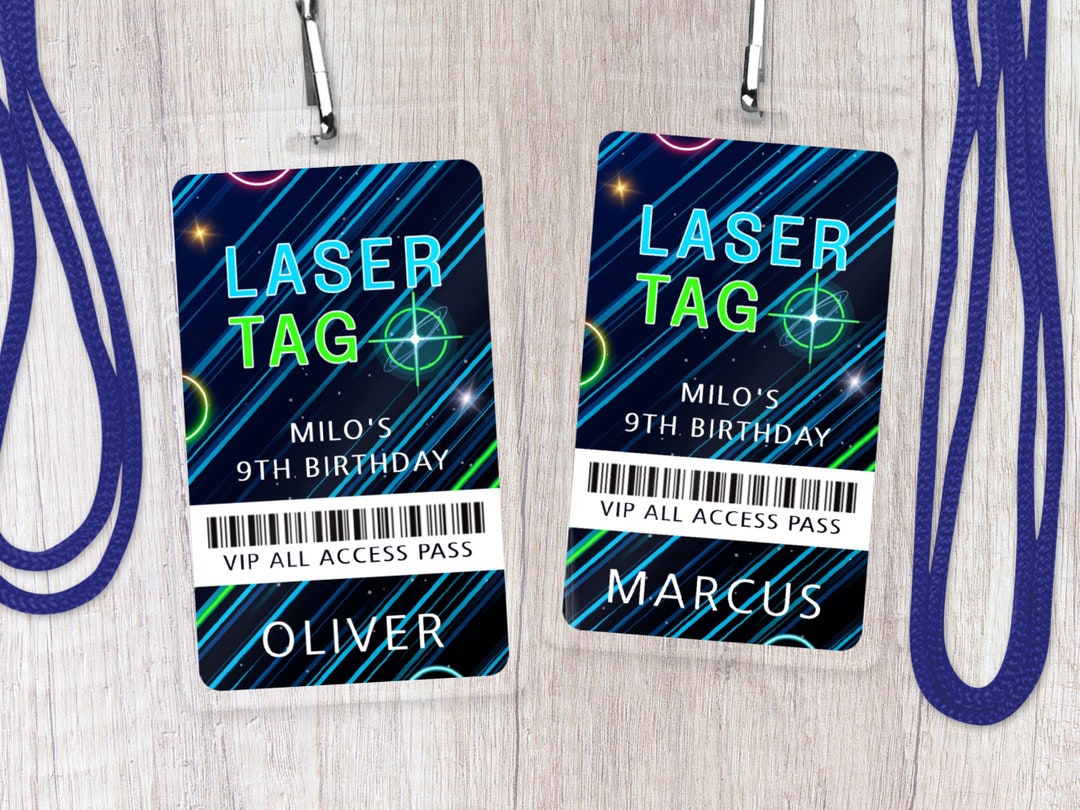 Laser Tag VIP Party Pass, Editable All Access Birthday Badge Lanyard ...