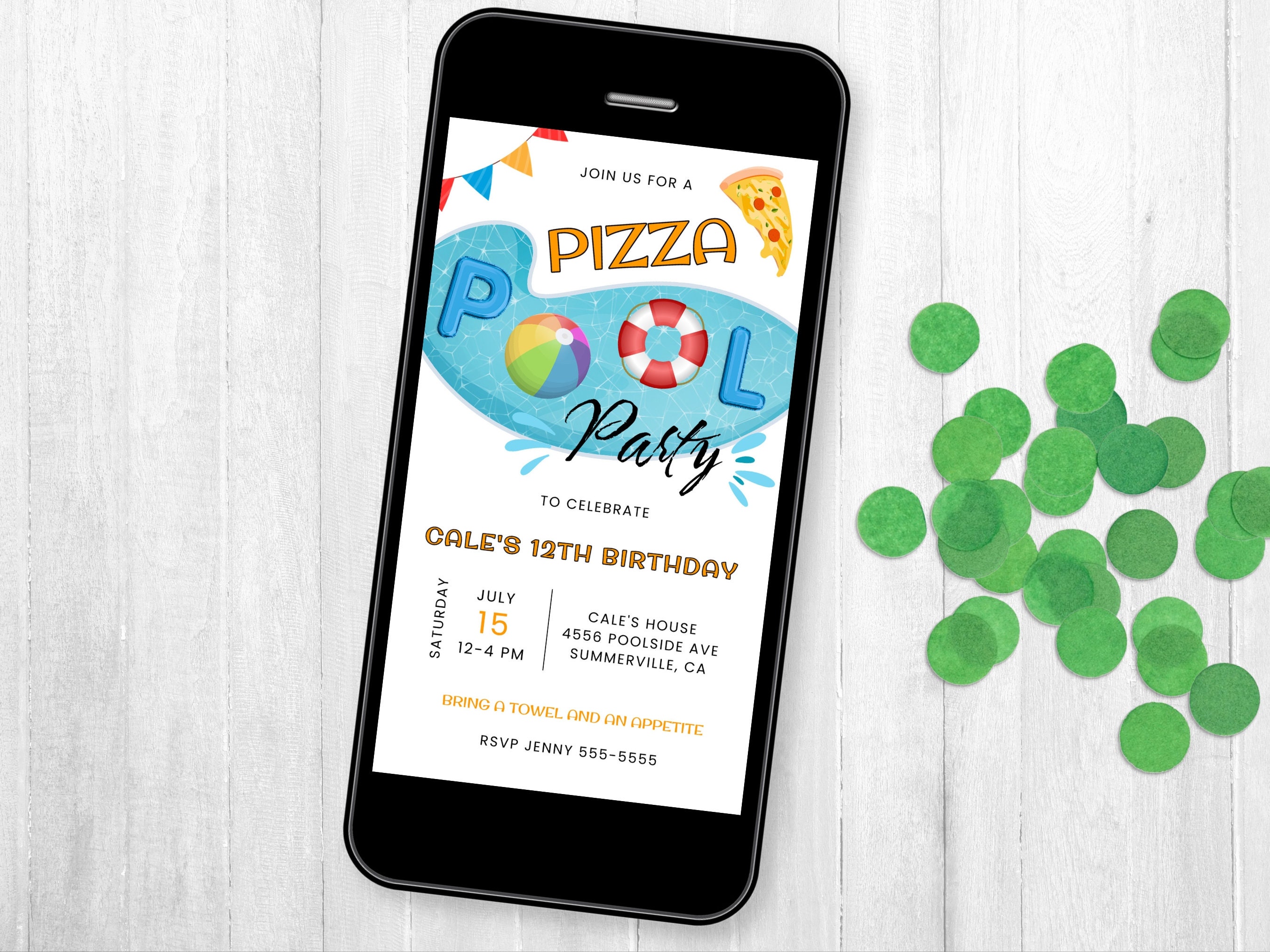 Pizza Pool Party Invite, INSTANT DOWNLOAD, Summer Kids Pool Birthday ...
