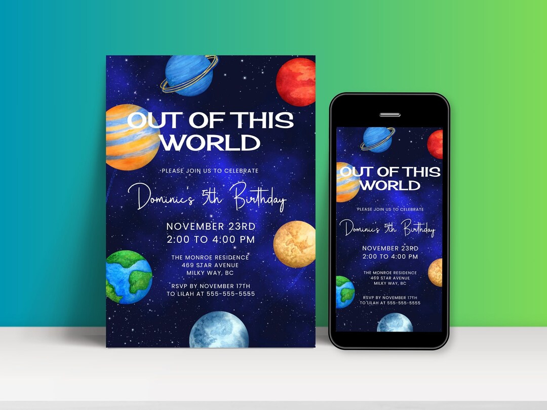 Outer Space Birthday Invitation Template, Editable Galaxy Invite, Solar ...