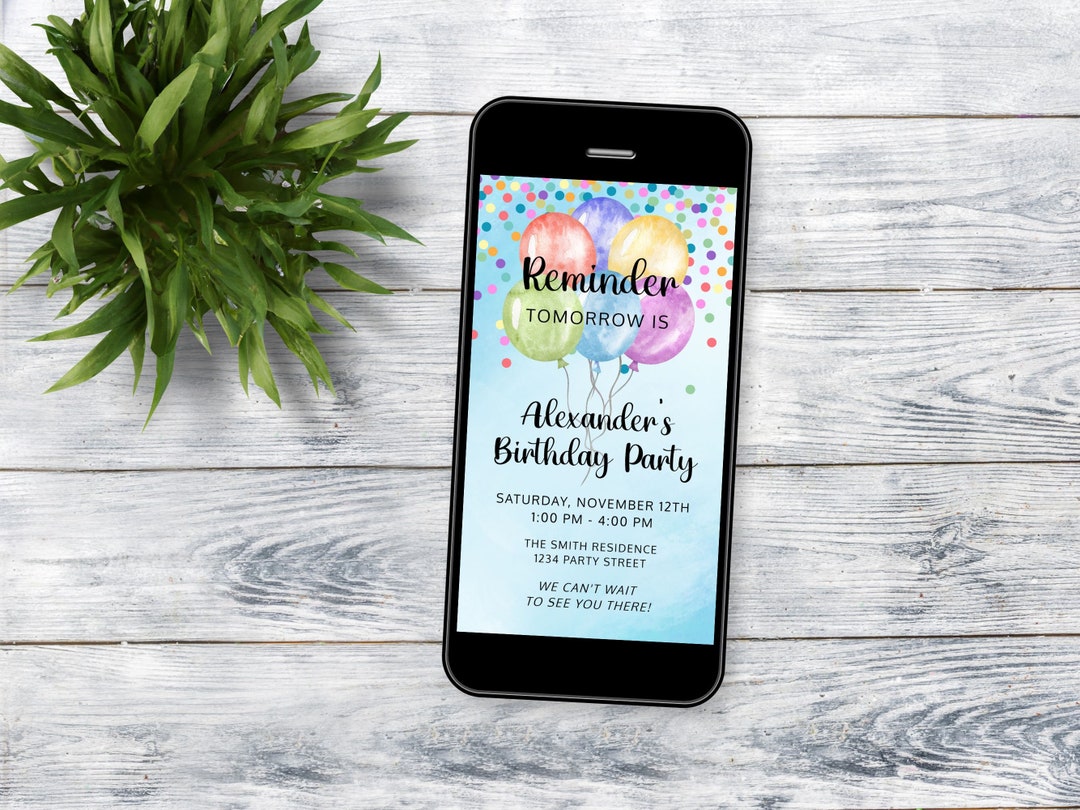 Party Reminder Template, Editable Birthday Courtesy Text for Guests ...