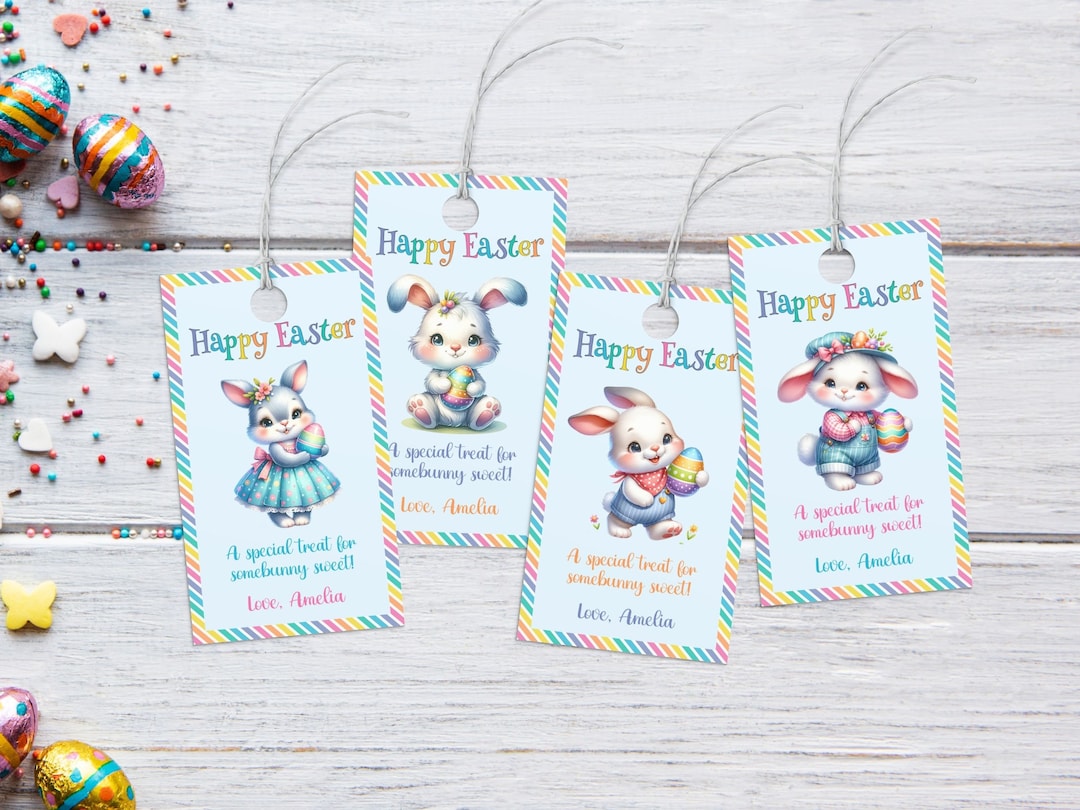 Easter Bunny Gift Tag Set, Editable Kids Easter Basket Tag, Custom ...