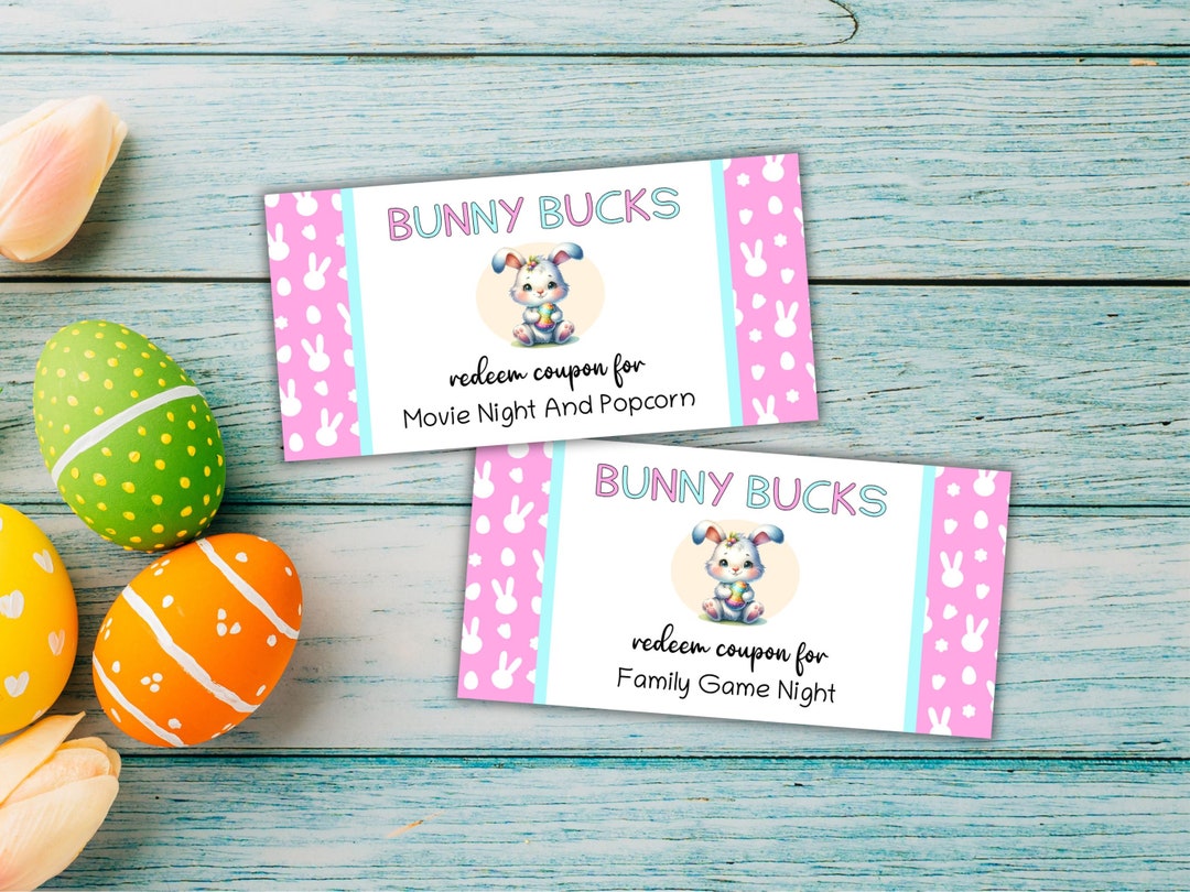 Editable Easter Bunny Bucks Egg Hunt Coupons, Custom Kids Basket ...