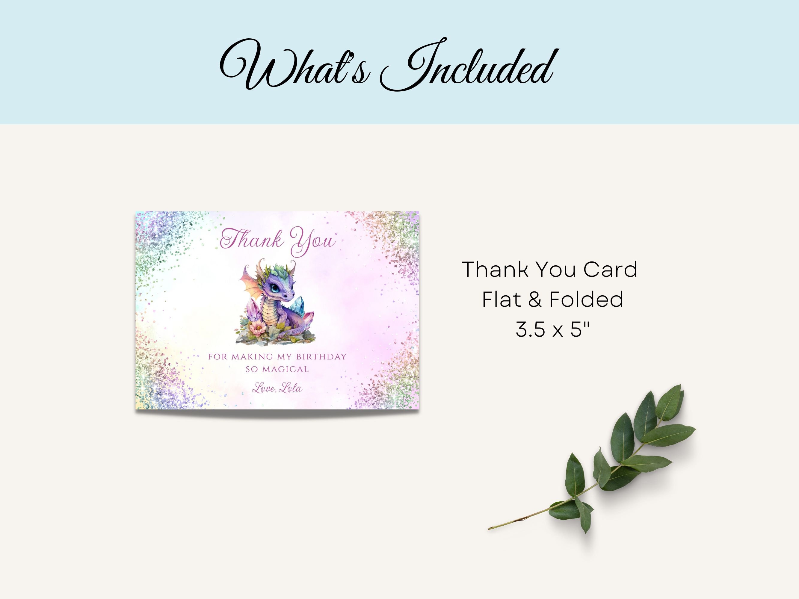 Editable Dragon Thank You Card, Girl Dragon Birthday Party, Thanks Note ...