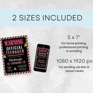 Editable 13th Birthday Invitation, Warning Official Teenager Invite ...