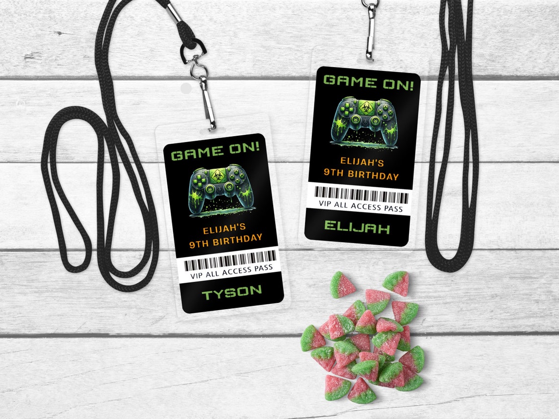 Gamer VIP Party Pass, Editable Video Gaming ID Kid Teen Favor, All ...