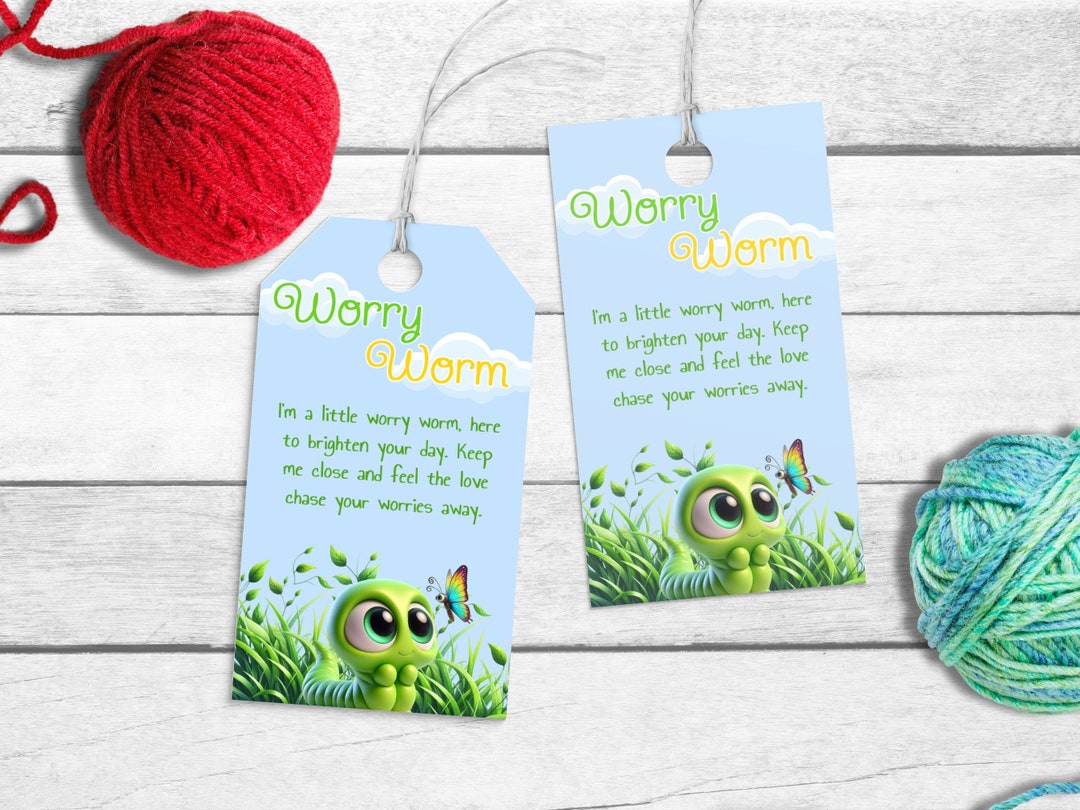 Worry Worm Tag Printable, Gift Tag for Crochet Knit Loom Worry Worm ...