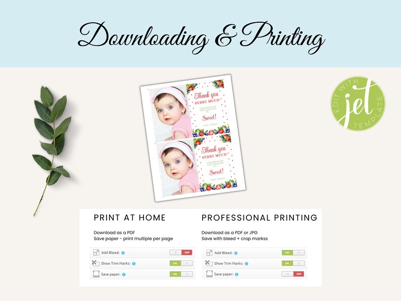 Berry First Birthday Thank You Card Template, Editable Strawberry 1st ...