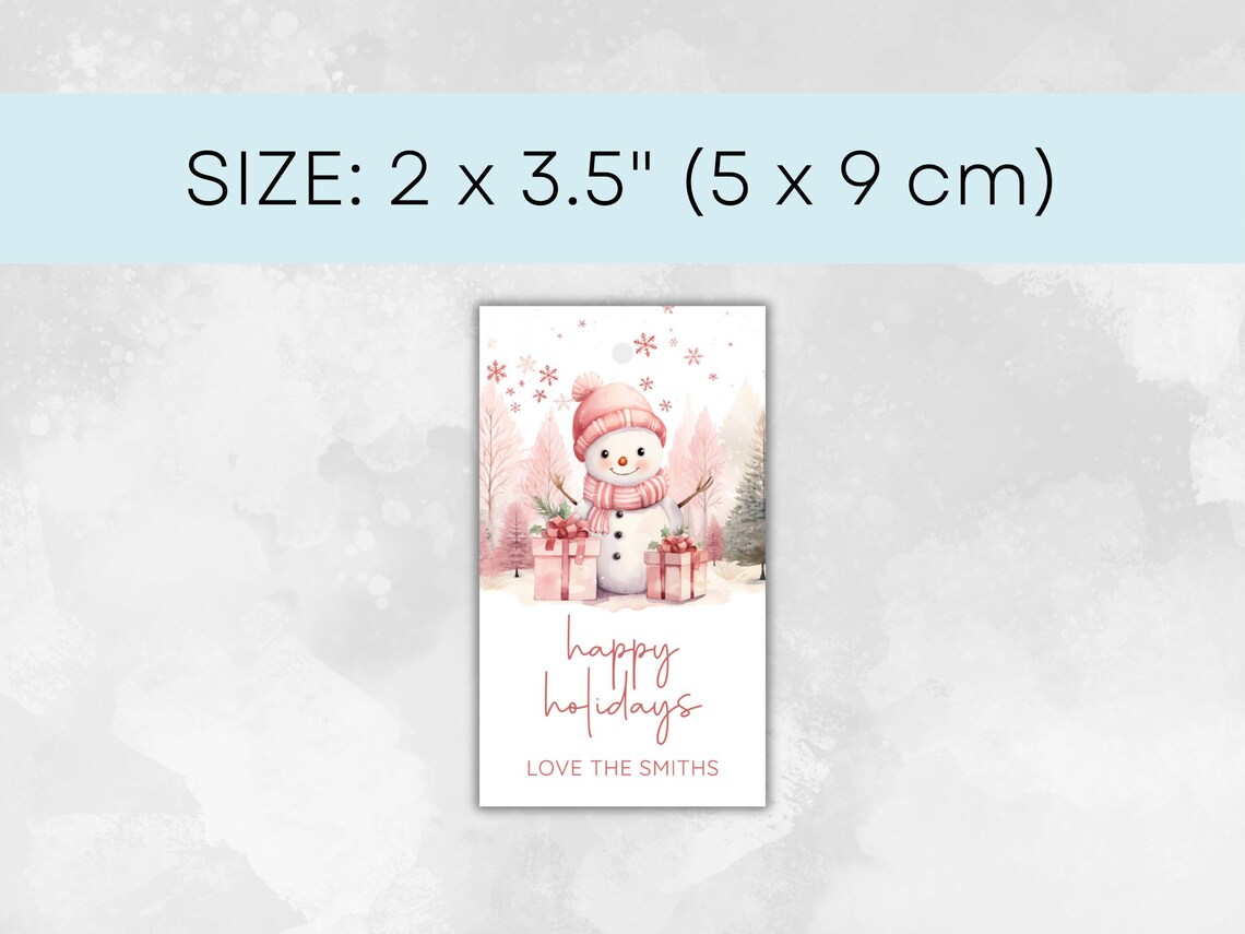 Pink Snowman Gift Tag Template, Editable Holiday Favor Tag, Printable ...