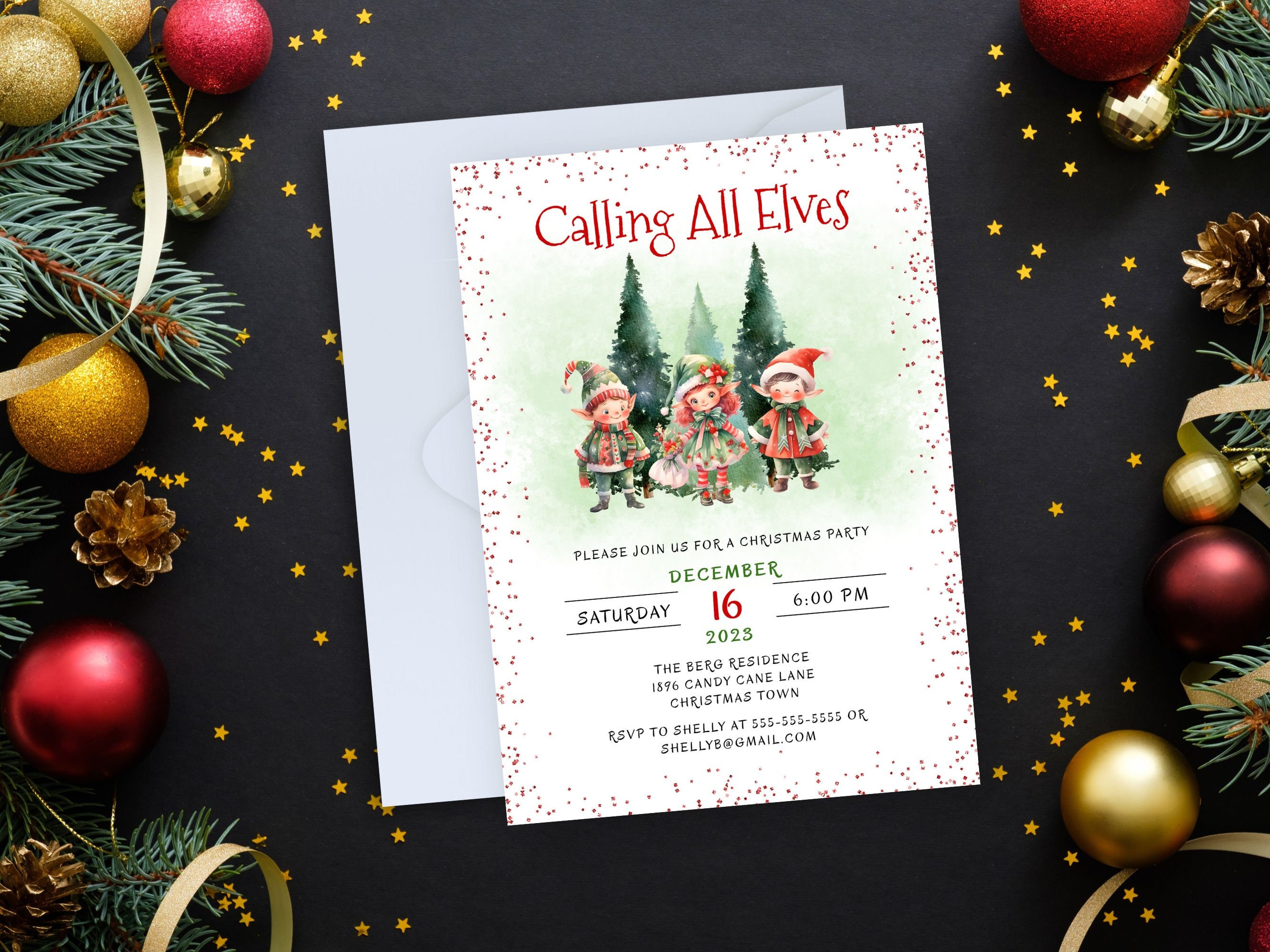 Editable Elf Party Invitation Christmas Invite Template - Etsy