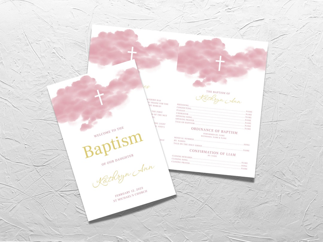 Pink Baptism Program Template, Printable Girl Baptism Program With ...