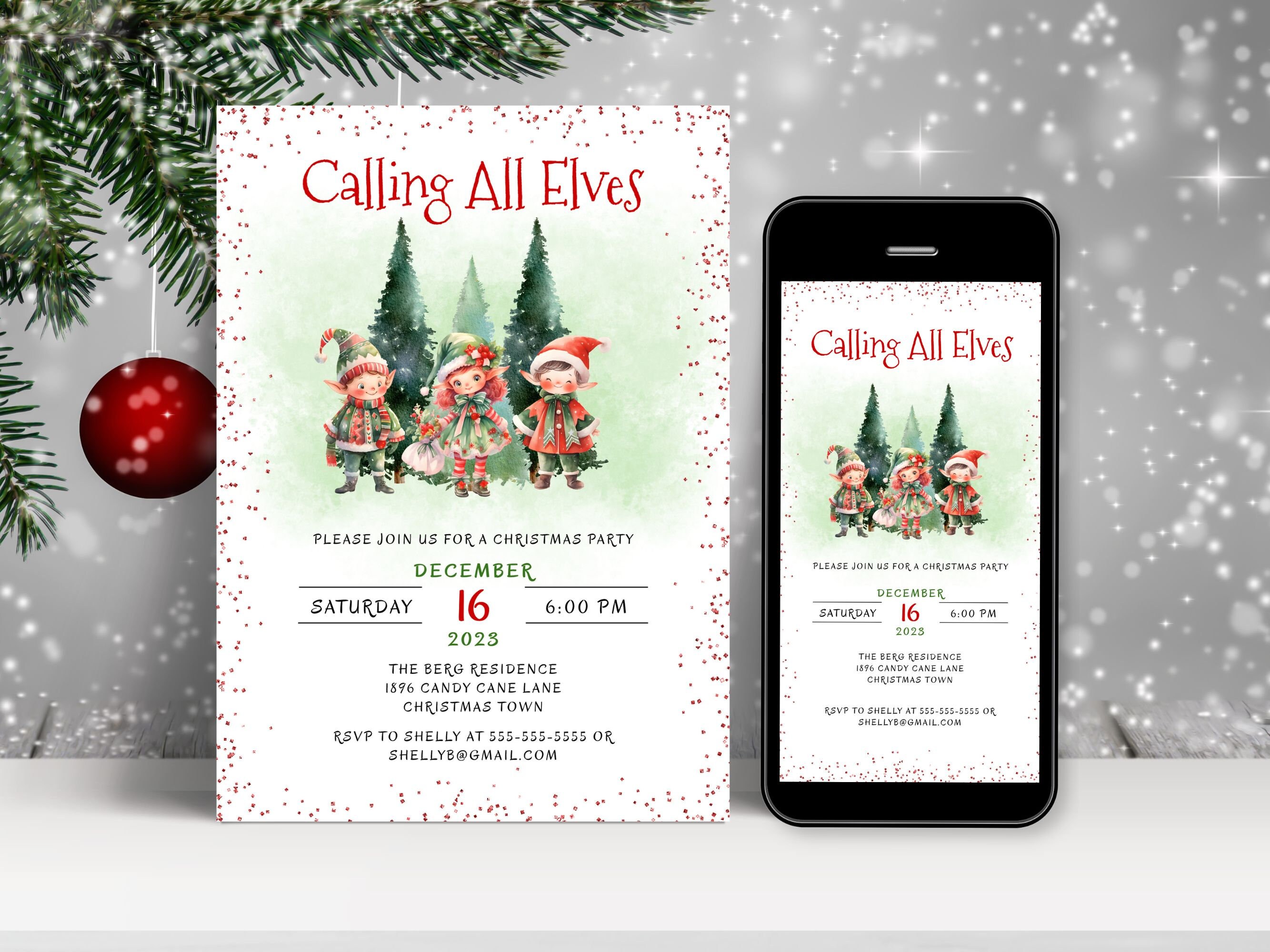 Editable Elf Party Invitation, Christmas Invite Template, Family Kids ...