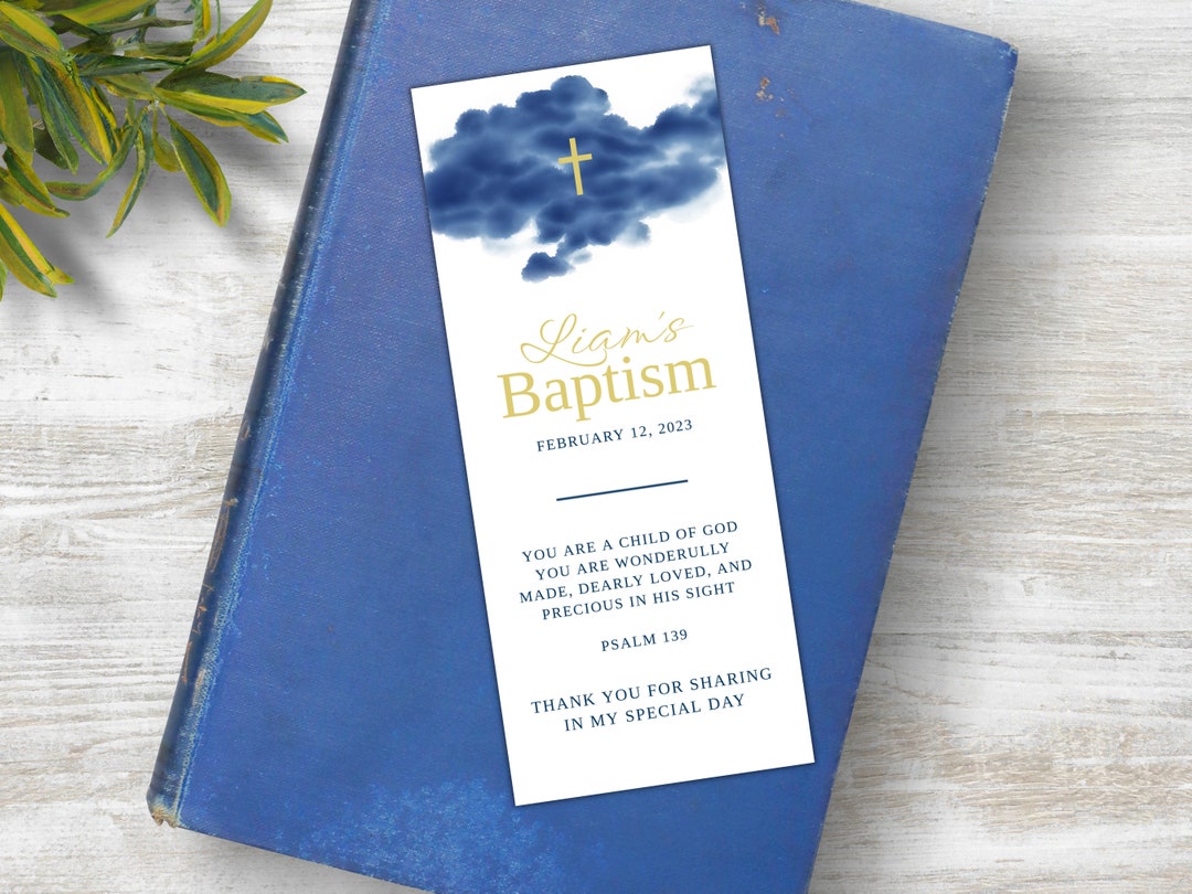 Baptism Bookmark Template, Printable Christening Bookmark Keepsake ...
