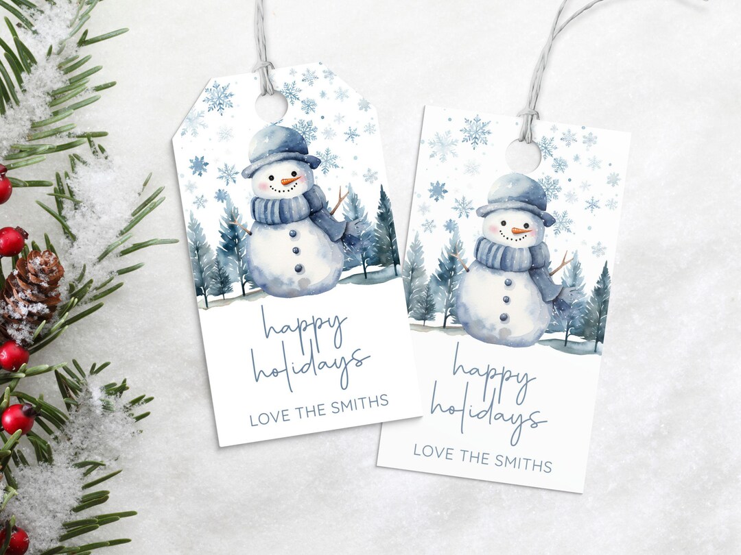 Blue Snowman Gift Tag Template, Editable Holiday Favor Tag, Printable ...