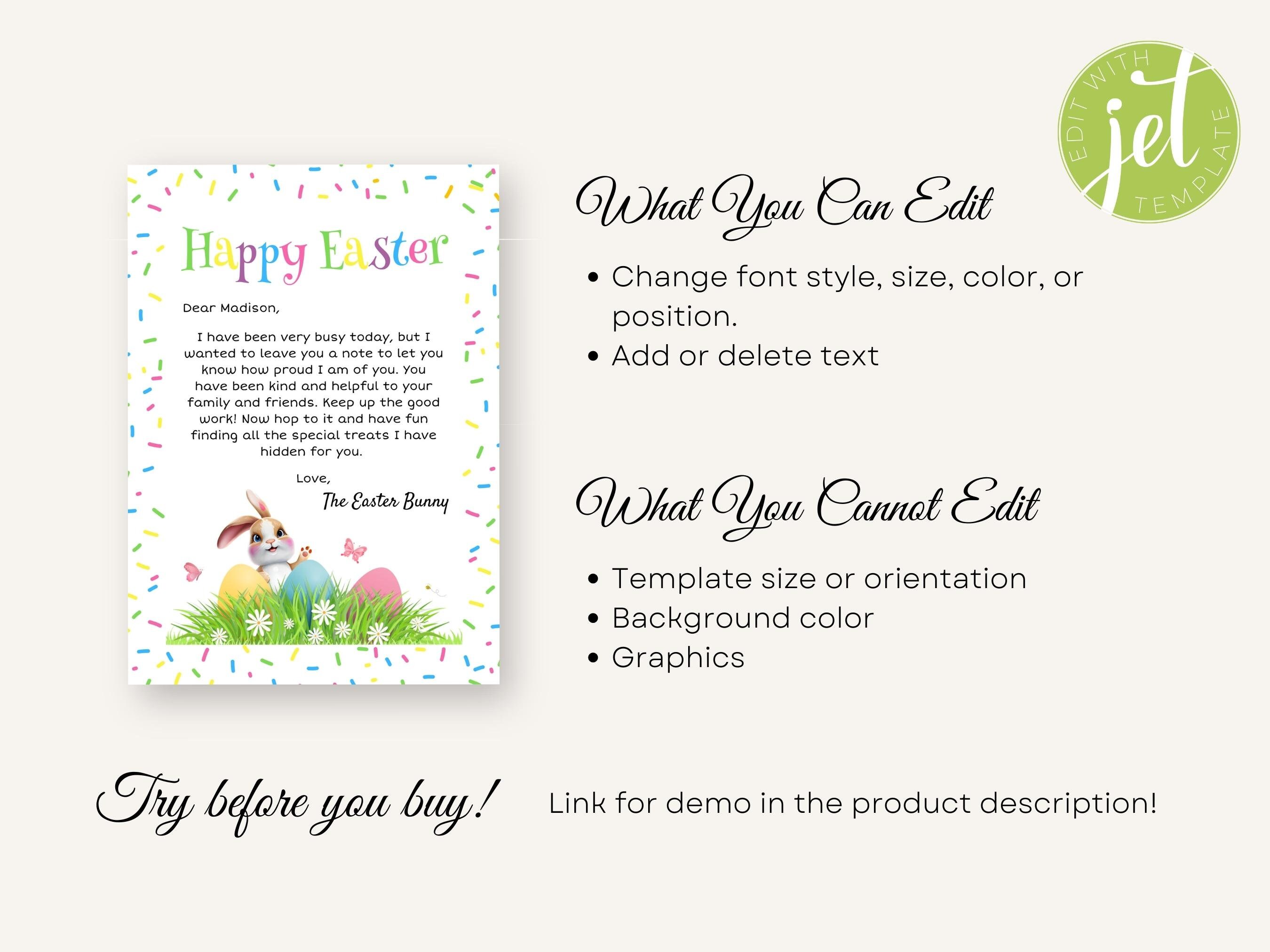 Easter Bunny Letter, Editable, INSTANT DOWNLOAD, Printable Easter Bunny ...