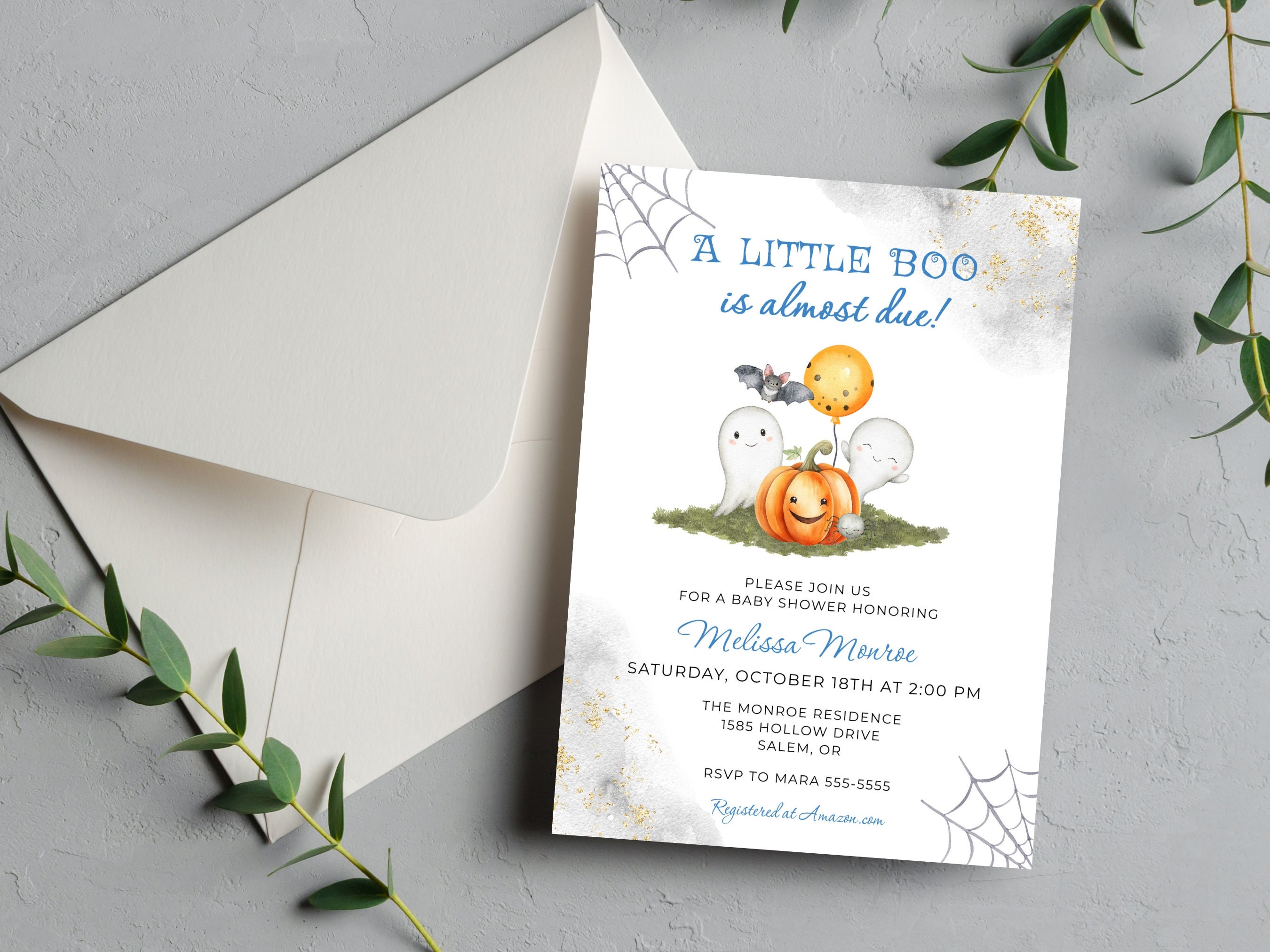 Boy Halloween Baby Shower Invite, Blue Halloween Baby Shower Invitation ...